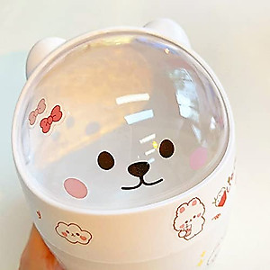 Storage Bucket Desktop with Lid Trash Can Mini Kawaii Cute Bear Trash Bin Storage Box Girl Pen Holder Storage Bucket with Top - White