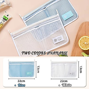 2 Pack Refrigerator Storage Bag Tidy Hanging Mesh Bags,Refrigerator Door Organizer Set, Two Grids Hanging Household Kitchen Tidy Seasoning Organizer With Hook Fridge Organizer Pocket (White)
