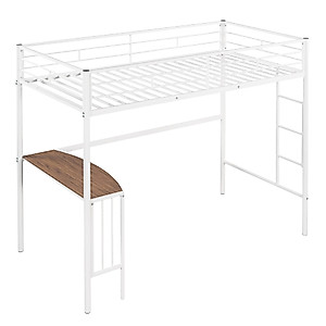 BIADNBZ Twin Over Full Metal Bunk Bed with Desk, Steel L Shaped Bedframe w/Ladder and Quality Slats for Kids, Adults, No Box Spring Needed, Metallic White