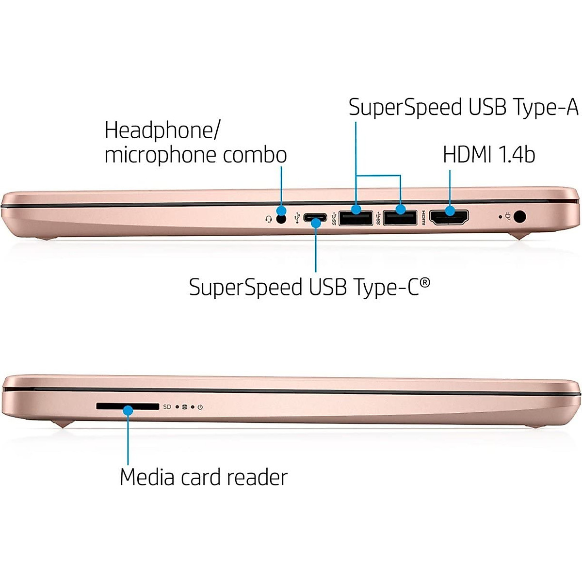 HP 2022 Newest 14 inch HD Laptop Computer, Intel Celeron N4000 up to 2.6 GHz, 4GB DDR4, 64GB eMMC Storage, WiFi, Webcam, HDMI, Bluetooth, 1 Year Microsoft 365,Windows 10 S, Rose Gold +HubxcelCables