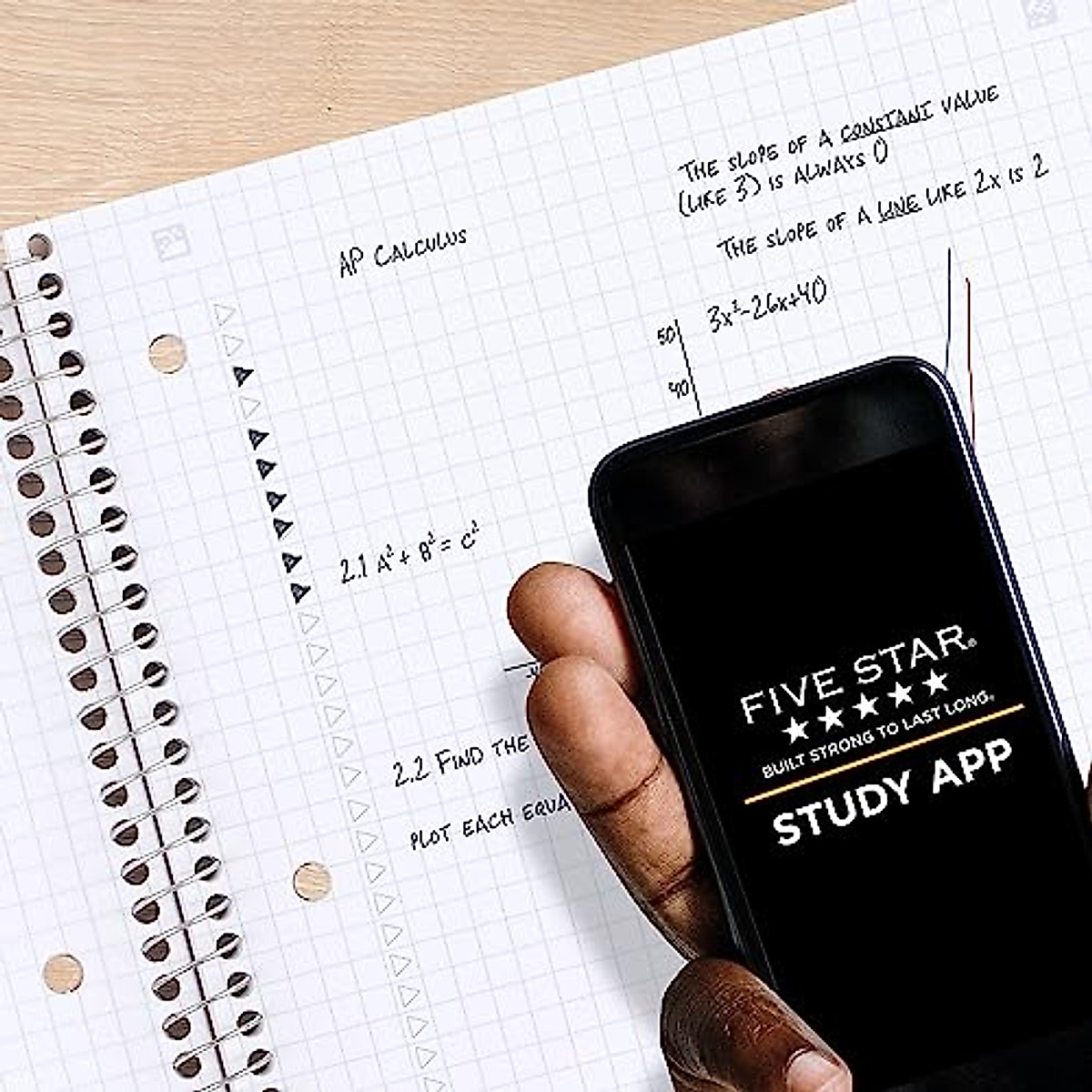 Five Star Spiral Notebook, 1-Subject, Graph Ruled Paper, Fights Ink Bleed, Water Resistant Cover, 8-1/2" x 11", 100 Sheets, Black (73679)