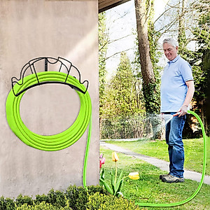 AUHOKY Freestanding Garden Hose Holder 4 Spiky Feet, Heavy Duty Deatachable Outdoor Garden Hose Holder Stand with Tools Storage Basket, Decorative Water Pipe Reel Organizer for Yard Lawn Patio (Iron)