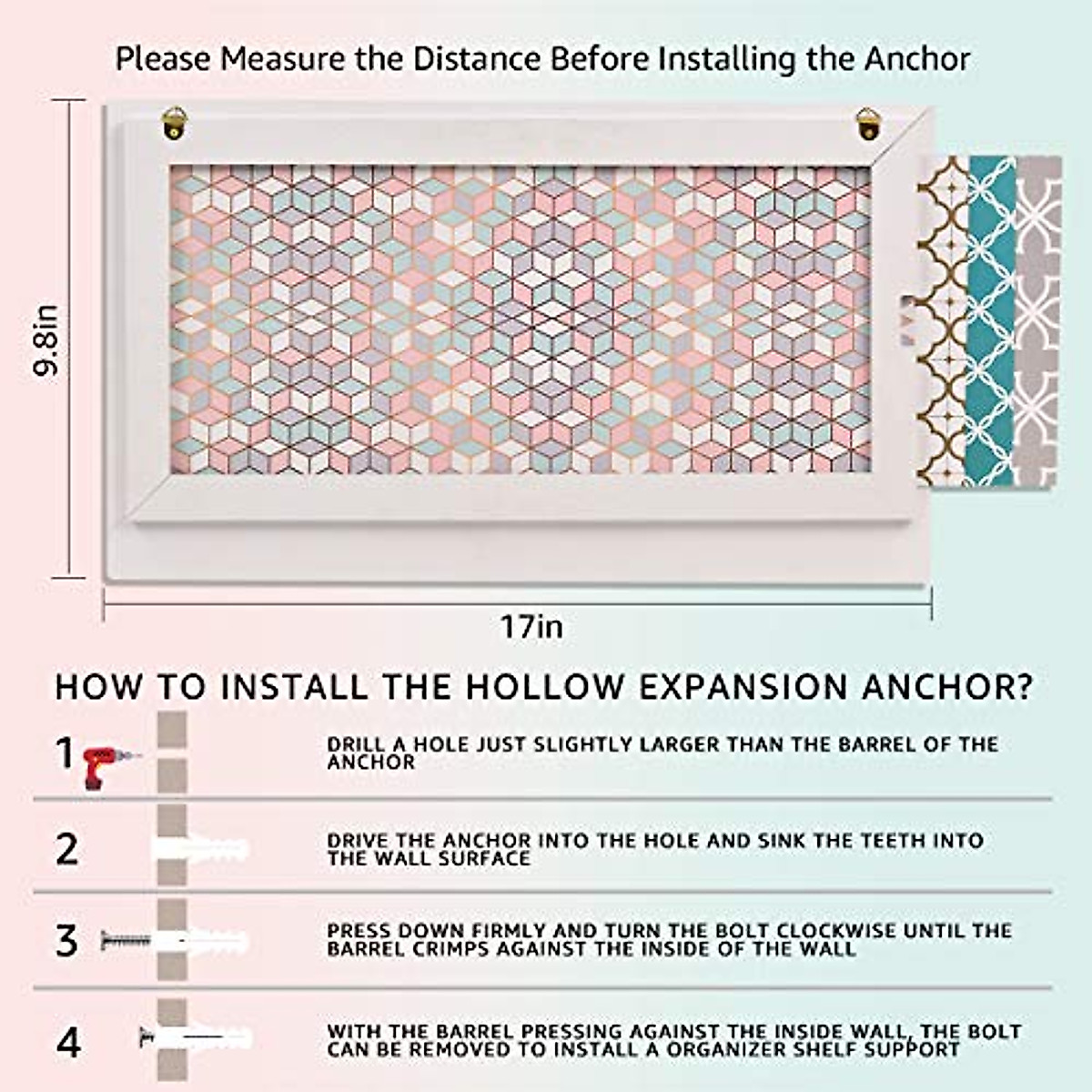 VIEFIN Rustic Jewelry Organizer Wall Mounted Jewelry Holder, Wood Earring Holder Display With Shelf And Hooks, Removable Rod For Bracelet Necklace Ring Bracelet - White