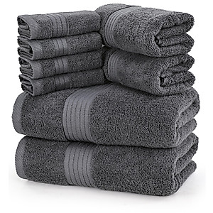 Utopia Towels 8-Piece Luxury Towel Set, 2 Bath Towels, 2 Hand Towels, and 4 Wash Cloths, 600 GSM 100% Ring Spun Cotton Highly Absorbent Towels for Bathroom, Sports, and Hotel (Grey)