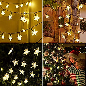 Darknessbreak Solar Christmas Lights Outdoor Star Lights String,35ft 50 LED Twinkle Fairy Solar String Lights Waterproof for Patio,Garden,Backyard,Lawn,Christmas Tree,Porch Decor.