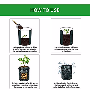 iPower 3-Pack 10-Gallon Potato Grow Bags Garden Waterproof Reusable Vegetable Plant Pots Container with Handle, Access Flap and Large Harvest Window, 10 Gallon, for Tomato, Carrot, Fruits