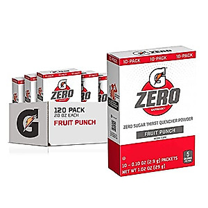 The Gatorade Company, Gatorade G Zero, Sugar Free Powder Sticks, 0.10oz Packets (Mixes with 20 ounces of Water) 10 Pack (Fruit Punch)