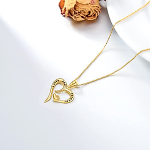 SISGEM 14k Gold I love You Forever Heart Necklaces for Women, Real Gold Box Chain Love Pendant Jewelry, Anniversary Present for Wife, Gifts for Her, 18 Inch