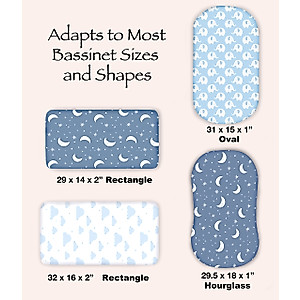 Cambria Baby 100% Organic Cotton Jersey Fitted Bassinet Sheets for Boy. 3 Pk Adapts to Oval, Hourglass & Rectangle Shaped Bassinet Pads. Fits Halo, Snoo, Graco, and Most other Standard Size Bassinets.