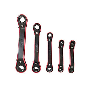 EZ Travel Collection Offset Ratchet Box Wrench Set 5 Piece SAE Forged Polished Full Automotive