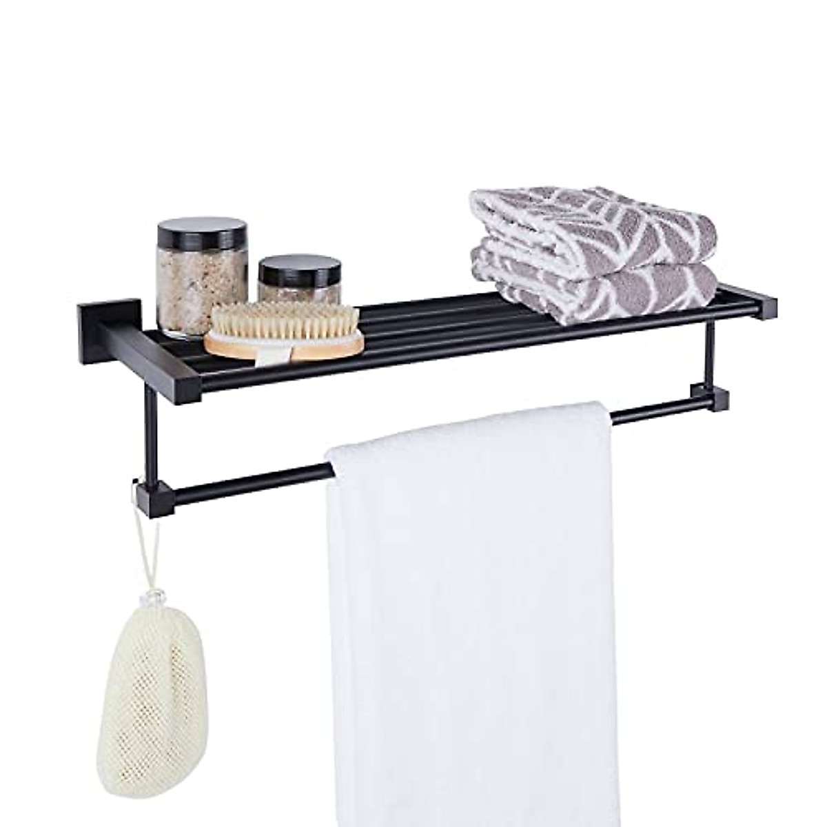 Matte Black Bathroom Towel Rack Shelf, Hanging Wall Mounted Decor (24 in)