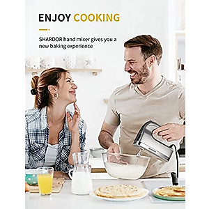 SHARDOR Hand Mixer, 350W Handheld Mixer with Storage Case 5-Speed Plus Turbo Hand Mixer Electric With 5 Stainless Steel Attachments(2 Beaters, 2 Dough Hooks and 1 Whisk), Silver
