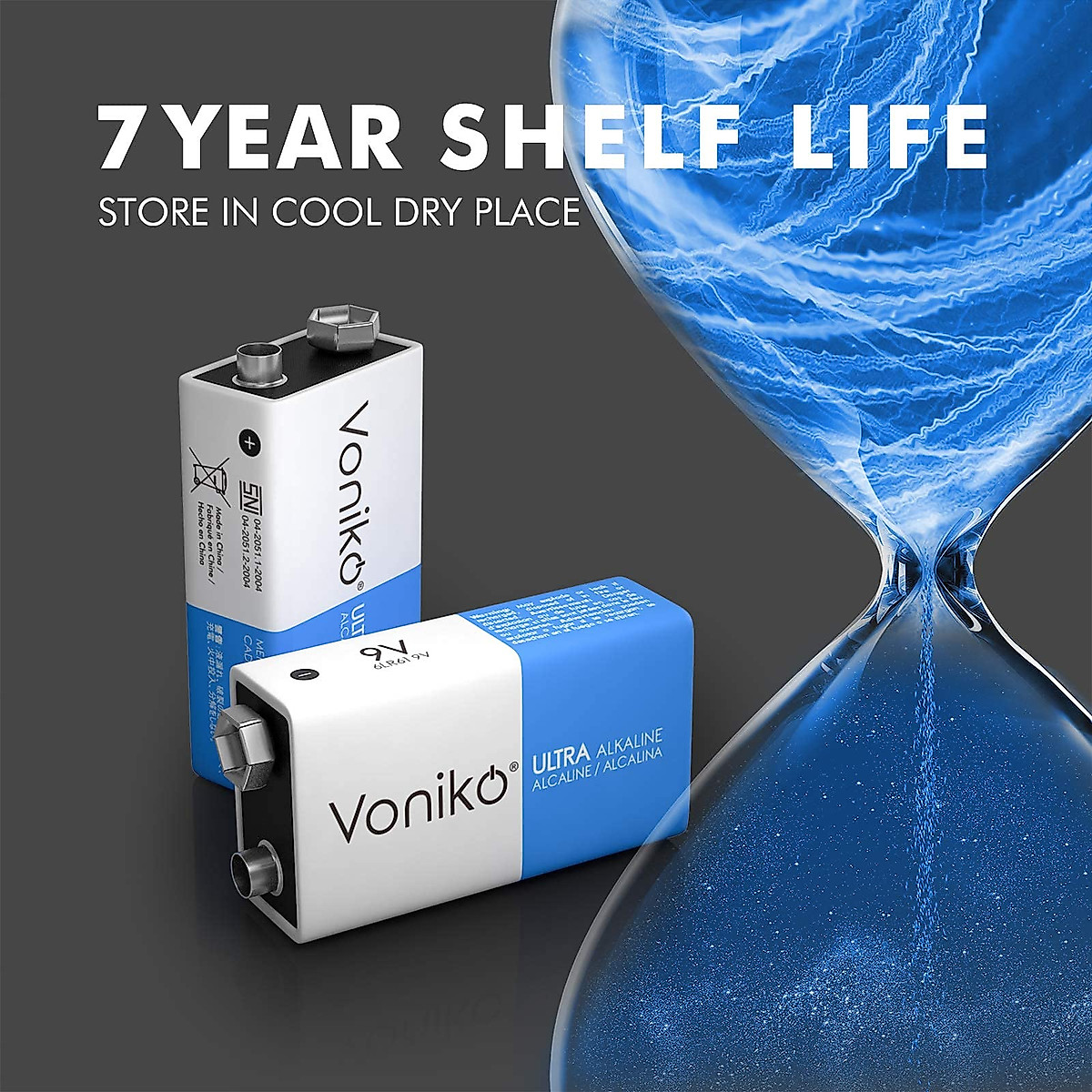 Voniko 9V Batteries - Alkaline 9V Battery 12 Pack - Ultra Long Lasting with a 7-Year Shelf Life