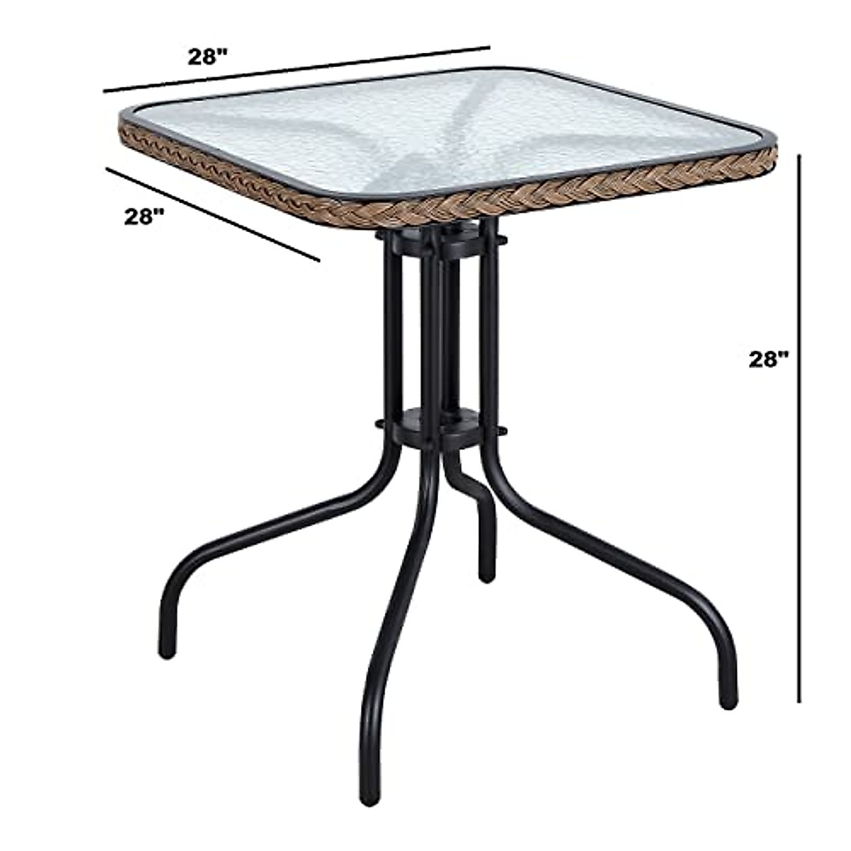 BTEXPERT Indoor Outdoor 28" Tempered Glass Metal Trim + 4 Gray Restaurant Stack, 4 Rattan Chairs with a Square Table, Grey