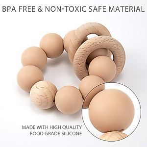 Silicone Baby Teether, Food Grade Silicone & Beech Baby Teething Toy, BPA Free (Ether)