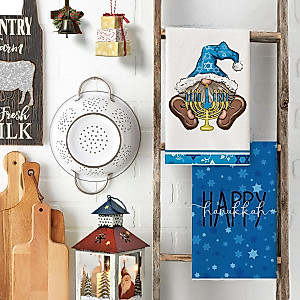 Artoid Mode Menorah Gnomes Stars Happy Hanukkah Kitchen Towels Dish Towels, 18x26 Inch Seasonal Christmas Decoration Hand Towels Set of 2