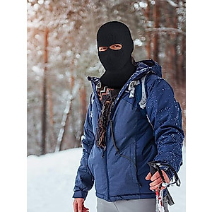 HESTYA 2 Holes Ski Masks Winter Balaclava Knitted Full Face Cover Mask Beanie Hat for Men Women Cold Weather Outdoor Sports(Black, White, Grey, Medium)