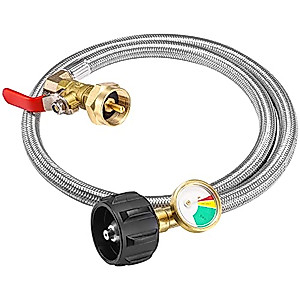 Catilon Propane Refill Adapter Hose with Gauge, Upgraded 36" Stainless Braided QCC1 Type Inlet, 3FT Propane Tank Refill Adapter Extension Hose for 1LB Propane Gas Tank