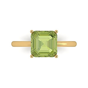 Clara Pucci 2.5 ct Asscher Cut Solitaire Genuine Natural Green Peridot Engagement Bridal Promise Anniversary Ring 14k Yellow Gold