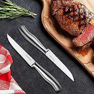 IsheTao Steak Knives, Steak Knife Set of 6, 4.5 inches Steak Knife, Dishwasher Safe High Carbon Stainless Steel Steak Knife, Silver
