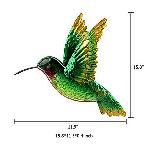 John's Studio Metal Hummingbird Wall Decor Bathroom Glass Art Iron Sculpture Outdoor Hanging Decoration for Home Bedroom Garden Patio Porch or Fence - Green