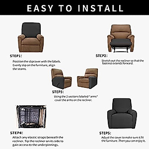 Easy-Going 100% Dual Waterproof Recliner Cover Stretch Soft Couch Cover for Dogs, Sofa Slipcover for Recliner Couch Leakproof Furniture Protector for Kids, Pets Dark Gray