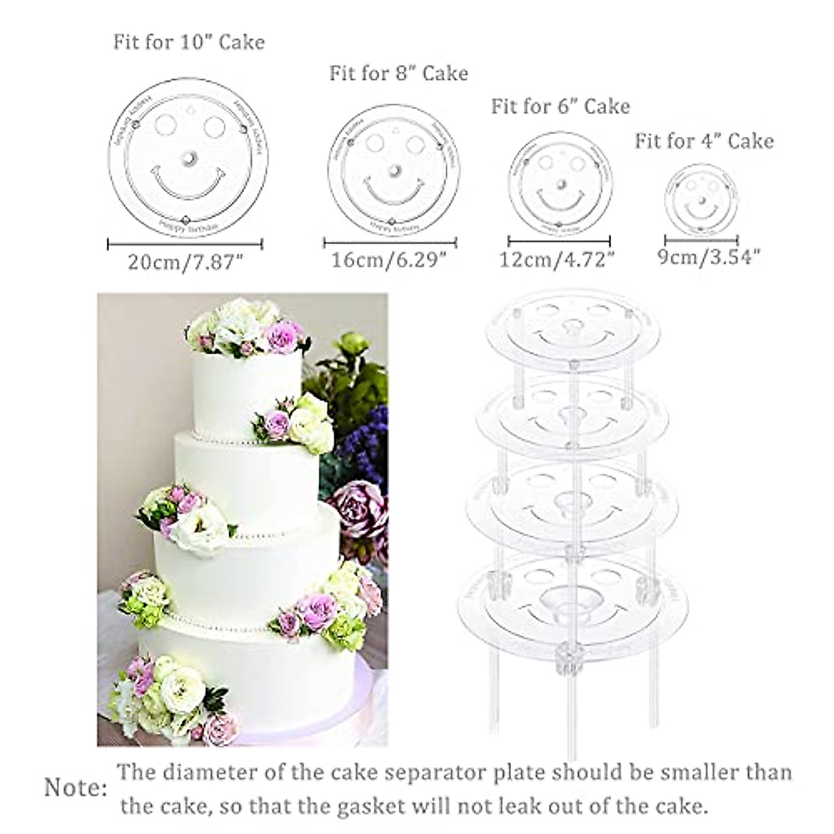 FashionClubs Plastic Cake Dowel Rods Set, 20pcs 9.4" White Cake Sticks Support Rods, 12pcs 7" Clear Cake Stacking Dowels, 4pcs Cake Separator Plates for Tiered Cakes 4, 6, 8, 10 Inch