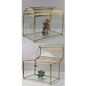 Gold Wedding Card Box with Slot and Lock - Glass Card Box for Wedding - Brass Wedding Gift Box for Cards - Wedding Gift Card Boxes Bin Container for Reception Bridal Baby Shower