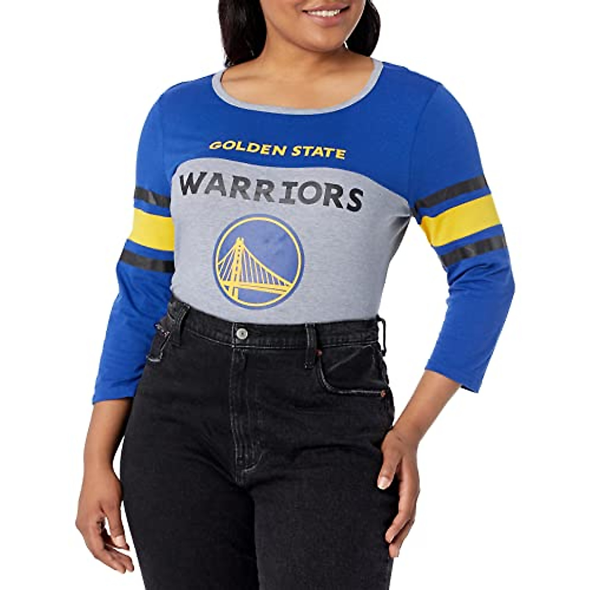 Ultra Game NBA Golden State Warriors Womens T-Shirt Raglan Baseball 3/4 Long Sleeve Tee Shirt, Team Color, Small