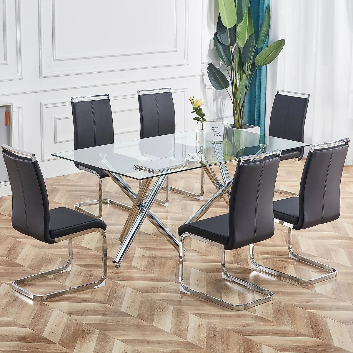 MEMUY Dining Chairs Set of 2，Morden High Back Side Dining Room Chairs, Kitchen Chairs with Faux Leather Padded Seat, Chairs for Dining Room,Kitchen, Living Room Black