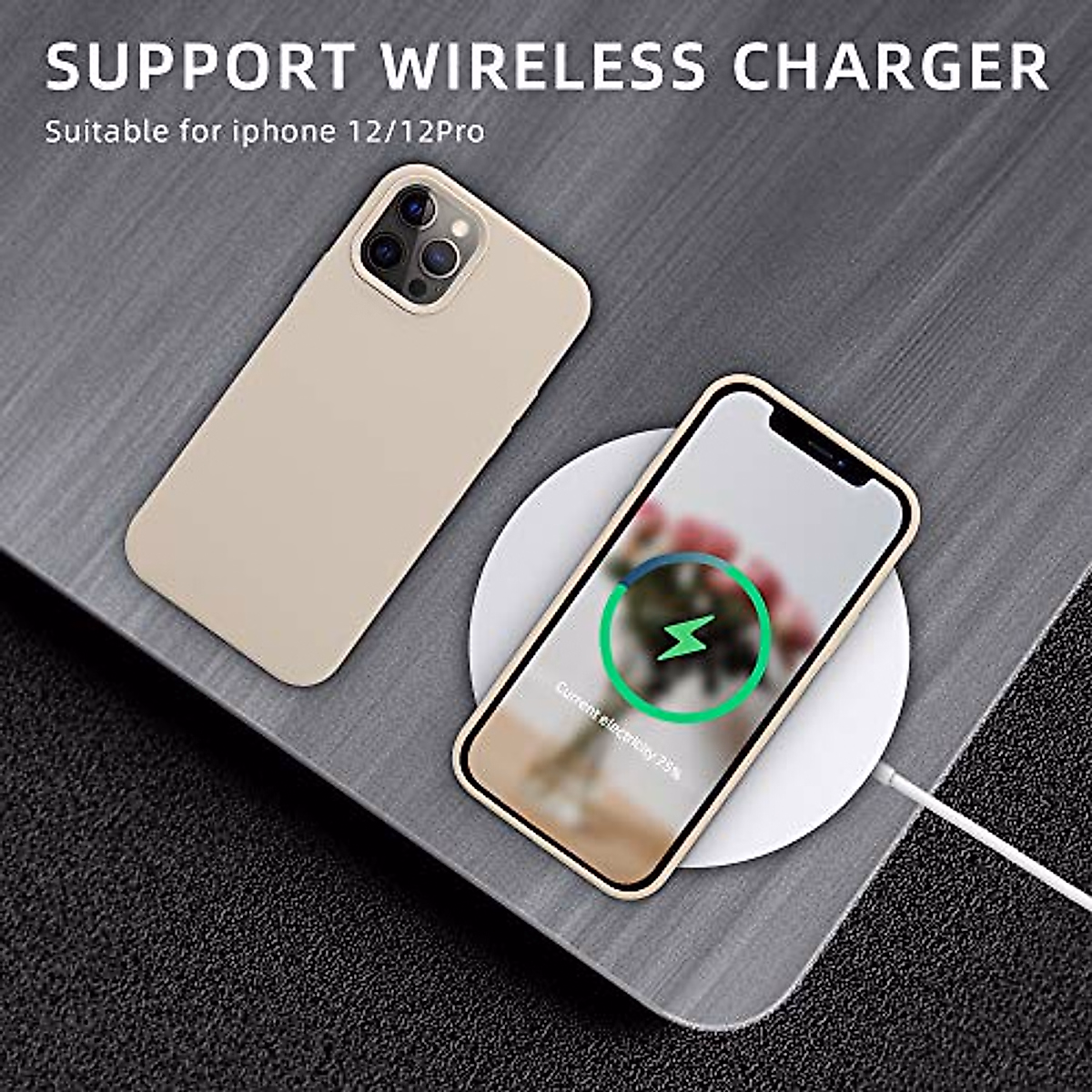 SOH Mingying iPhone 12/iPhone 12 Pro Silicone Case, Full Body Protective Phone Case, Premium Soft Rubber Shockproof Case Compatible with Apple iPhone 12/12 Pro(6.1Inch) (Stone)