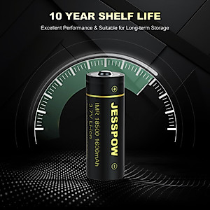 JESSPOW 18500 Battery, IMR 18500 Rechargeable Li-ion Battery 1600mAh 3.7V for Flashlight, Solar Garden Light and More, 18500 Rechargeable Solar Batteries with Button Top (8 Pack)