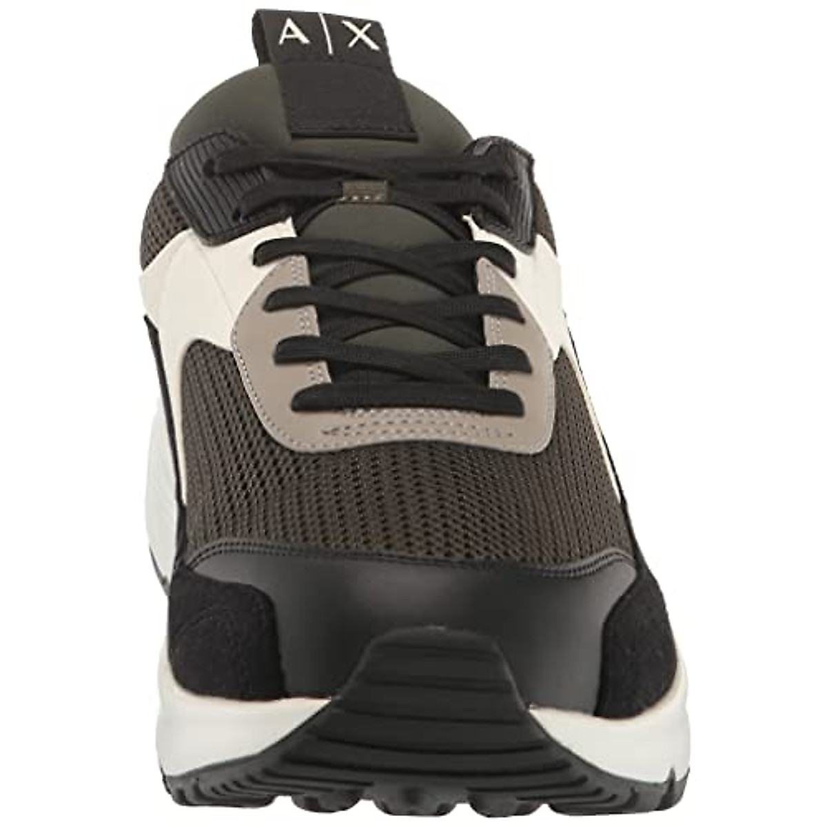 A|X ARMANI EXCHANGE Men's Thick Sole Colorblock Fashion Sneakers, Dark Green+Off White, 13