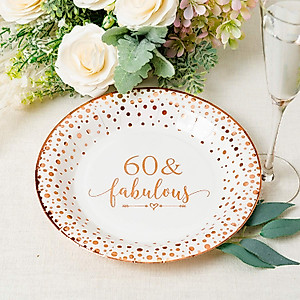 Crisky 60 Fabulous Disposable Plates for Women 60th Birthday Decorations Rose Gold Dessert, Buffet, Cake Disposable Plates 60th Birthday Party Table Supples, 50 Count, 9 inches