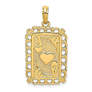 Solid 14k Yellow Gold Hearts Ace Playing Cards Charm Pendant - 28mm x 15mm