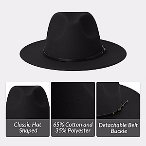 jingsha Fedora Hats for Men & Women Wide Brim Fedora Felt Panama Hat Men's Dress Hats with Belt Buckle