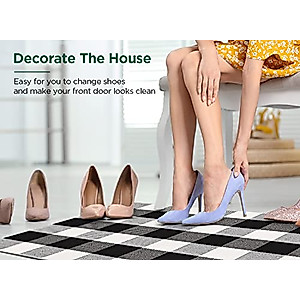 InnoGear Buffalo Plaid Outdoor Rug, 27.6 x 43.3 inches Machine Washable Area Rugs Door Mat Buffalo Check Rug for Living Room Outside Entry Plaid Rug Clearance Cotton Polyester Rug, Black and White