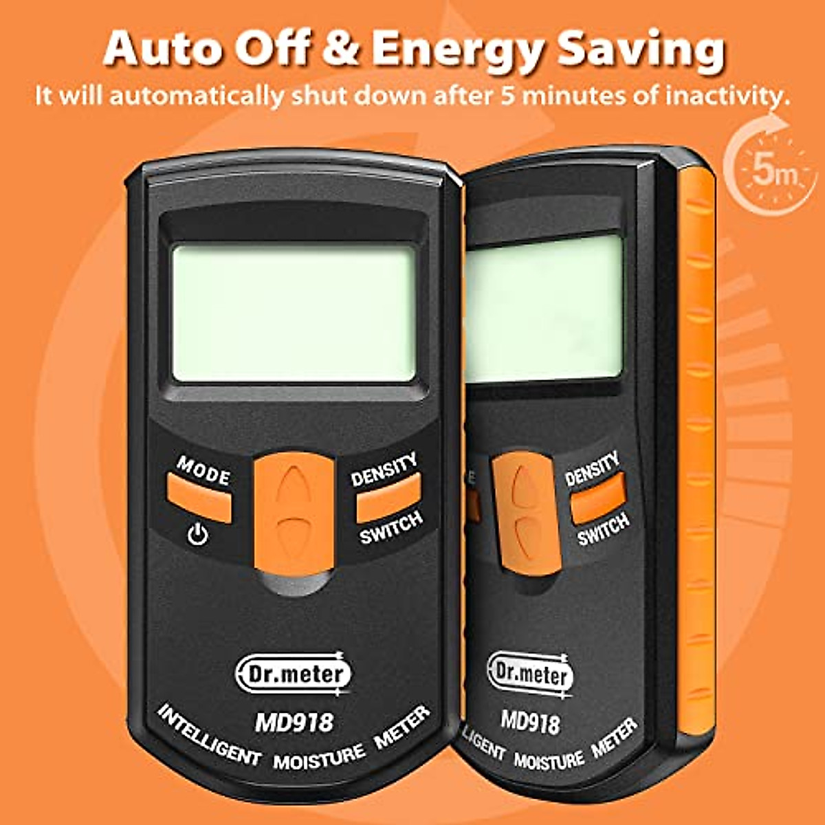 Dr.meter Pinless Wood Moisture Meter, Upgraded Version Inductive Pinless Tools Intelligent Moisture Meter Digital Moisture Meter for Wood (Range 4% - 80% RH; Accuracy: 0.5%), MD918