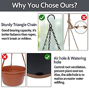 EURCRBU 2 Pack Hanging Planters for Outdoor Indoor Plants, 10 Inch Plastic Outdoor Hanging Planter, Hanging Flower Pots for outside with Drainage Holes & Removable Saucer for Garden Home (Dark Grey)