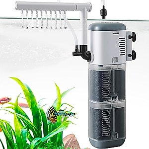 VILLNO Internal Multi-Functional Filter for Aquarium,300 GPH 15W Power Filter for 30-80 Gallon Fish Tank, Submersible Aquarium Filter