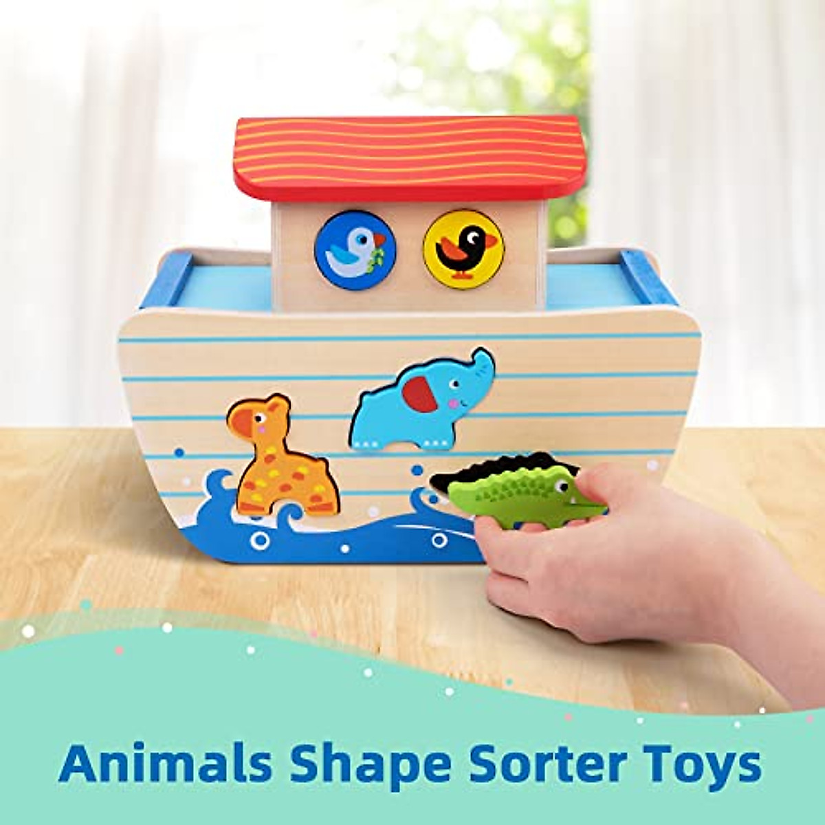 TOOKYLAND Wooden Noah's Ark Toys for Kids, Bible Story Toys Baptism Gifts for Girls and Boys, Animal Shape Sorter Toys Montessori Toys for 2 3 4 Year Old