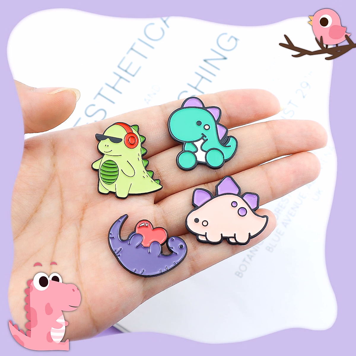Cute Dinosaur Enamel Lapel Pin Set, LEEFONE 8 PCS Cartoon Animal Brooch Pin, Novelty Animal Pattern Badges Brooch Pins for Clothing Bags Jackets Accessories Supplies DIY Crafts Women Men