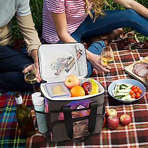 HMZXZ Large Cooler Lunch Bag African American Pretty Women 24-Can (15L) Insulated Lunch Box Soft Leakproof Cooler Cooling Tote Bag for Adult Men Women Camping, Picnic, BBQ