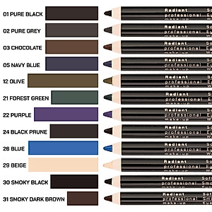 Radiant Professional Softline Waterproof Eye Pencil with Smudging Tool - Long Lasting Under Eye Liner for Women, For the Perfect Smoky Eye, Pure Black (01)