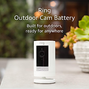Ring Stick Up Cam Battery HD security camera with custom privacy controls, Simple setup, Works with Alexa - White