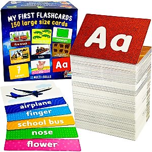 My First Baby Flash Cards for Toddlers 1-2 Years - 150 Big Toddler Flash Cards - 300 Sides - Educational Toys Gift for 1+ Year Old Boy Girl - Alphabet Number First Words Animal Color Shape Body Parts