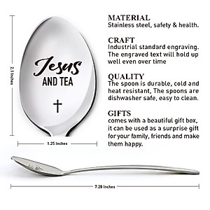 Christian Tea Spoon Gifts for Women Men, Tea and Jesus, Birthday Thanksgiving Christmas Religious Gifts for Tea Lover Mom Dad Daughter Son Grandma, Engraved Stainless Steel Tea Spoon Gifts