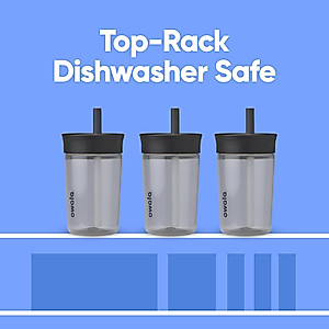 Owala Kids BPA-Free Plastic Tumbler with Spill Resistant Flexible Straw, Easy to Clean, Kids Water Bottle, Great for Travel, Dishwasher Safe, 15 Oz, Black and Gray (Skate Park)