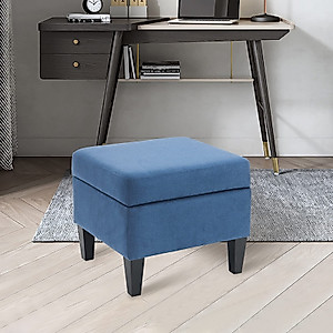 Kinmars Blue Ottoman with Storage, 15-17 Inches, Linen Fabric, Footrest