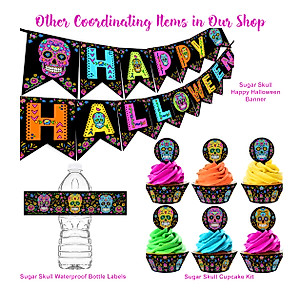 Sugar Skull Waterproof Bottle Labels - 20 Bottle Labels - Sugar Skull Halloween Party Decorations - Day of the Dead Party Supplies - Day of the Dead Decorations - Bottle